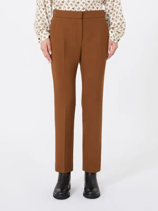 Max Mara Slim Double Woolen Cloth Trousers - Tobacco