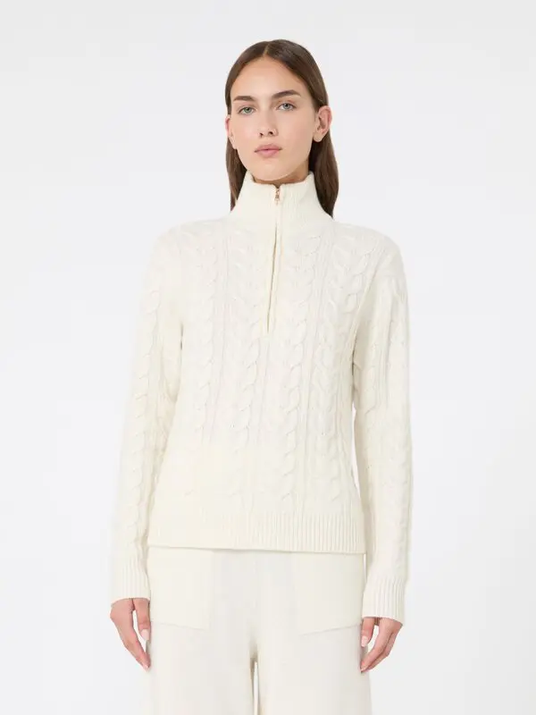 Max Mara Cable-knit Cashmere High-neck Half-zip Sweater