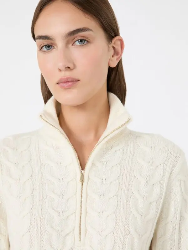 Max Mara Cable-knit Cashmere High-neck Half-zip Sweater