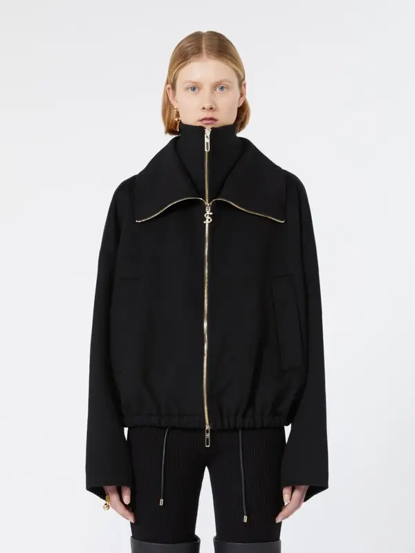Max Mara Pure Wool Bomber Jacket With Removable Bib