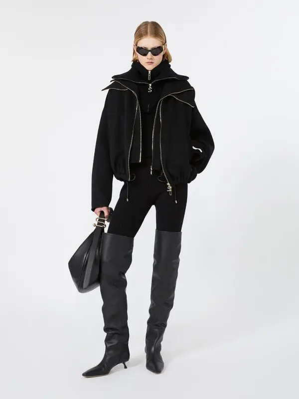 Max Mara Pure Wool Bomber Jacket With Removable Bib