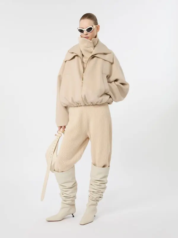 Max Mara Pure Wool Bomber Jacket With Removable Bib