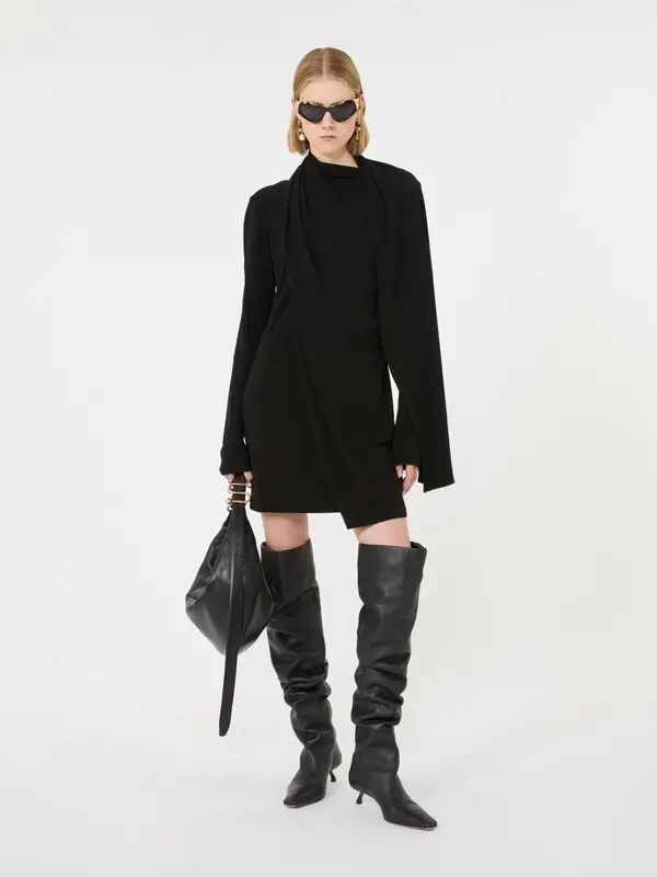 Max Mara Fluid Jersey Shawl Neck Draped Dress