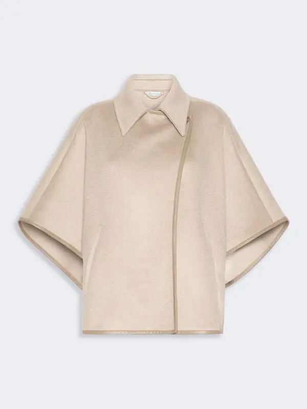 Max Mara Long Cropped Cape In Cashmere - Beige