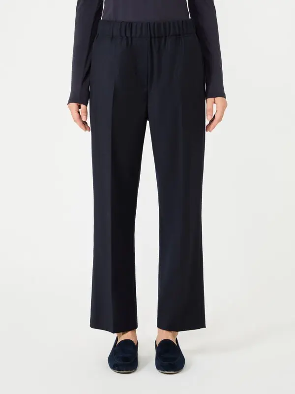Max Mara Stretch Wool Flannel Trousers - Navy