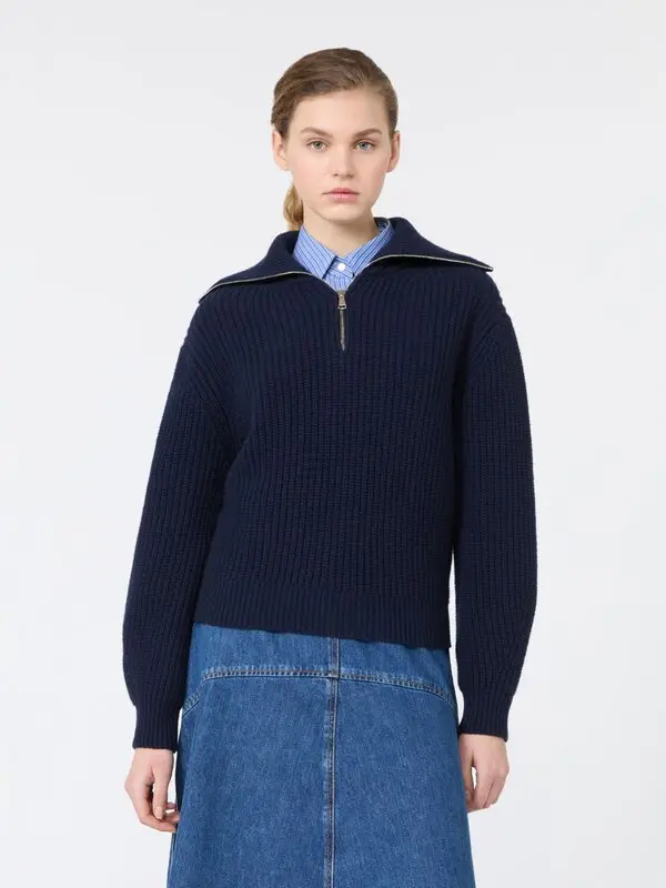 Max Mara Wool Zip-up Roll-neck Jumper