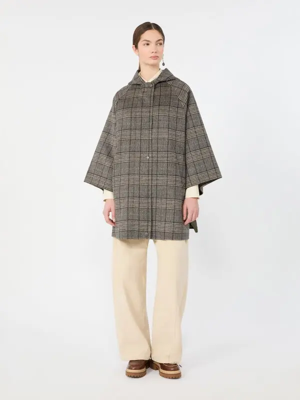 Max Mara Prince Of Wales Check Wool Coat With Hood