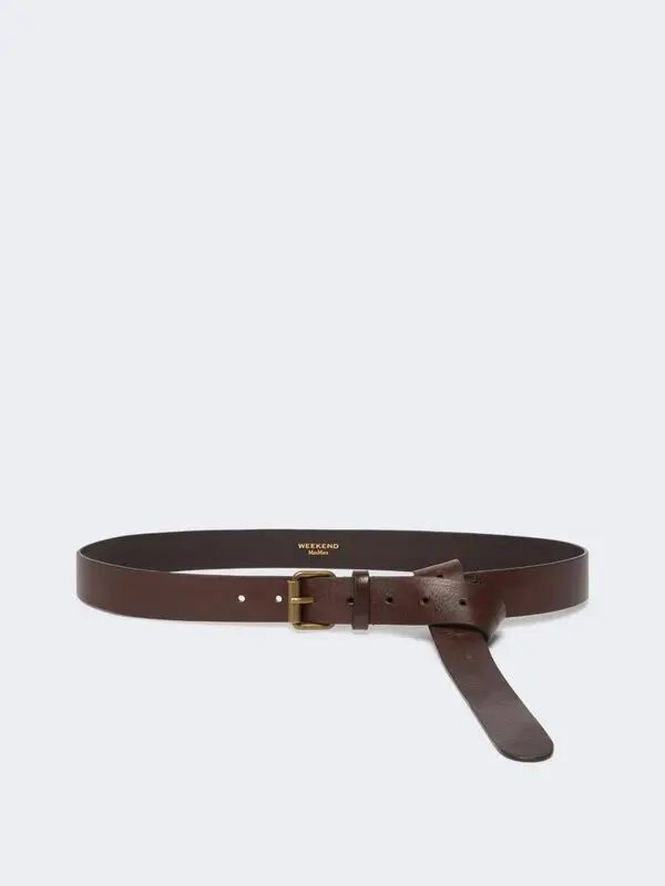 Max Mara Long Leather Belt With Engraved Logo Buckle