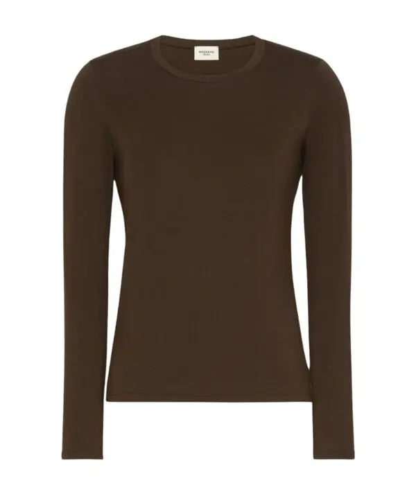 Max Mara Stretch Viscose Jersey T-shirt With Butterfly Logo Detail - Dark Brown