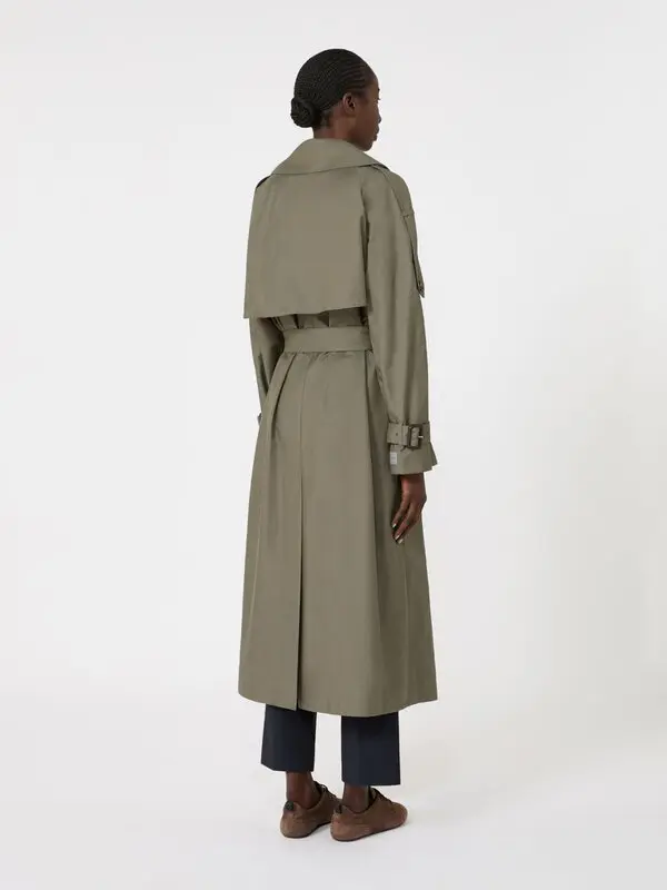 Max Mara Long Double-breasted Trench Coat In Water-repellent Cotton