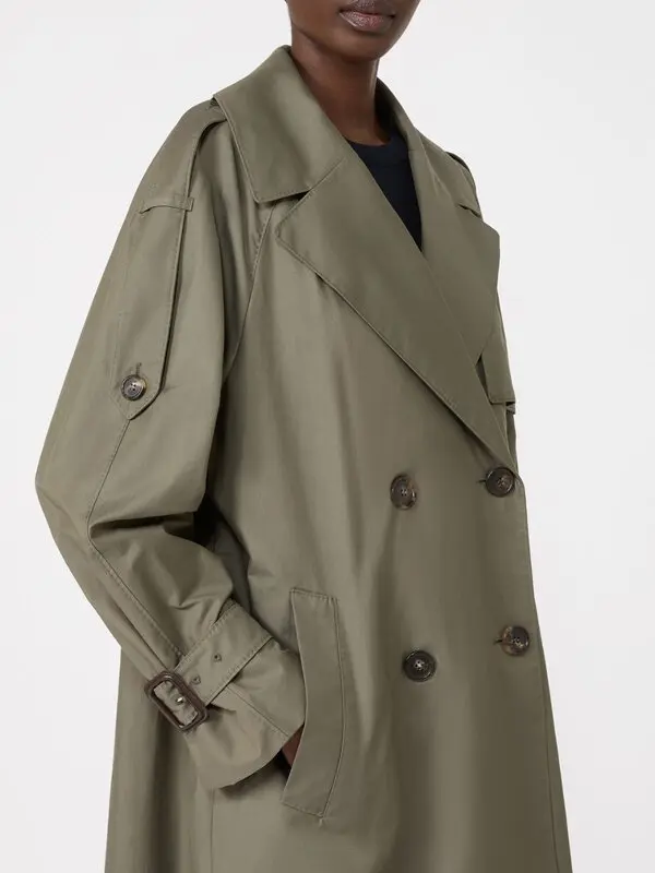 Max Mara Long Double-breasted Trench Coat In Water-repellent Cotton