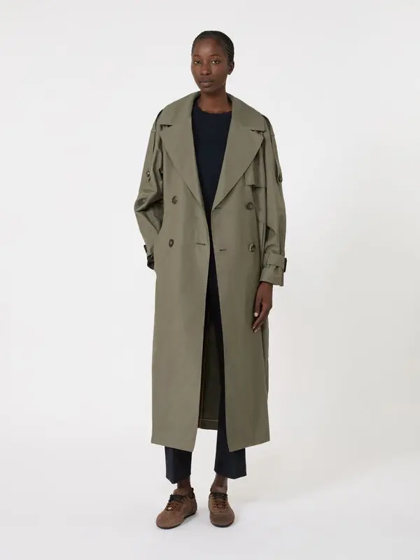 Max Mara Long Double-breasted Trench Coat In Water-repellent Cotton