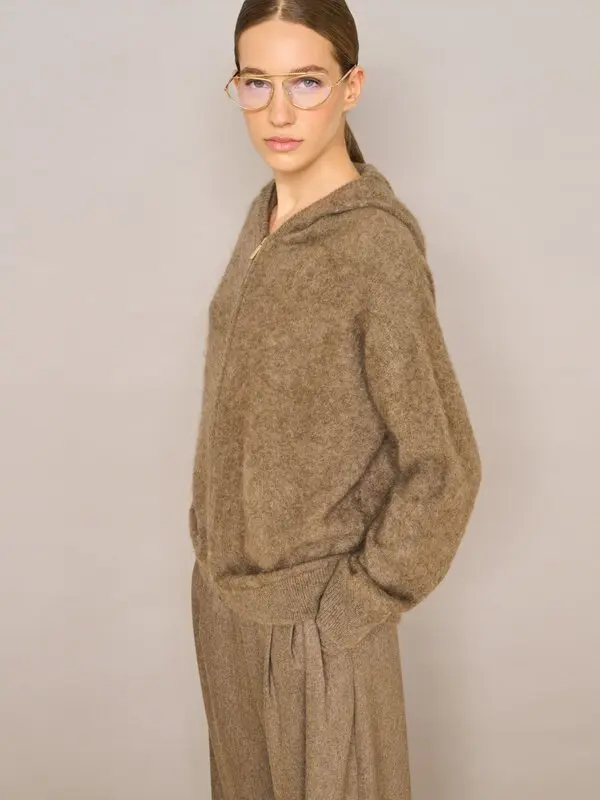 Max Mara Brushed Yak Yarn Hooded Cardigan - Beige