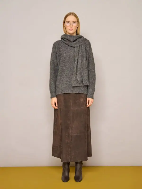 Max Mara Yak Yarn Sweater With Scarf Detail - Medium Grey
