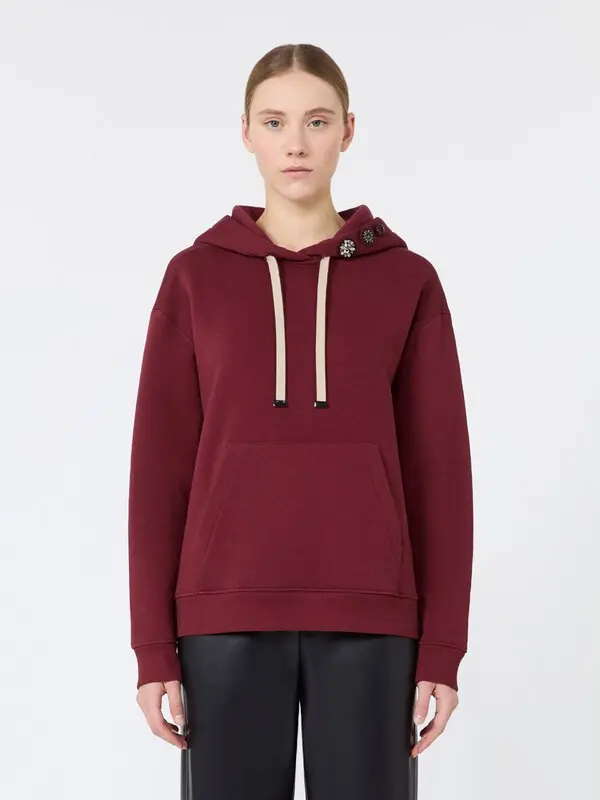 Max Mara Jersey Hoodie With Embellished Neckline - Bordeaux