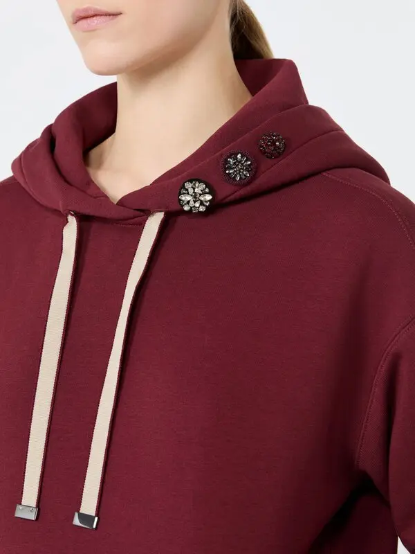 Max Mara Jersey Hoodie With Embellished Neckline - Bordeaux