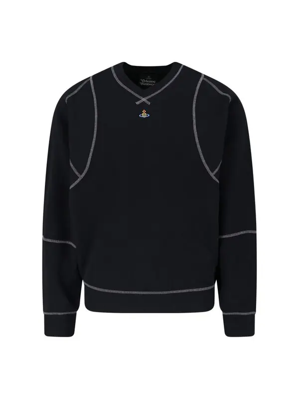 VIVIENNE WESTWOOD Embroidered Logo Contrast Stitch V-neck Sweatshirt