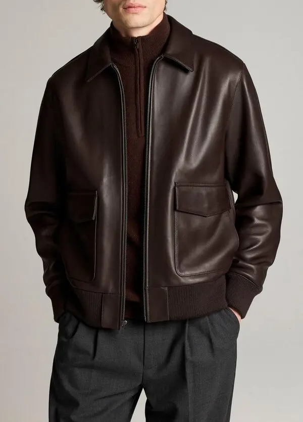 Vince Leather Aviator Bomber Jacket