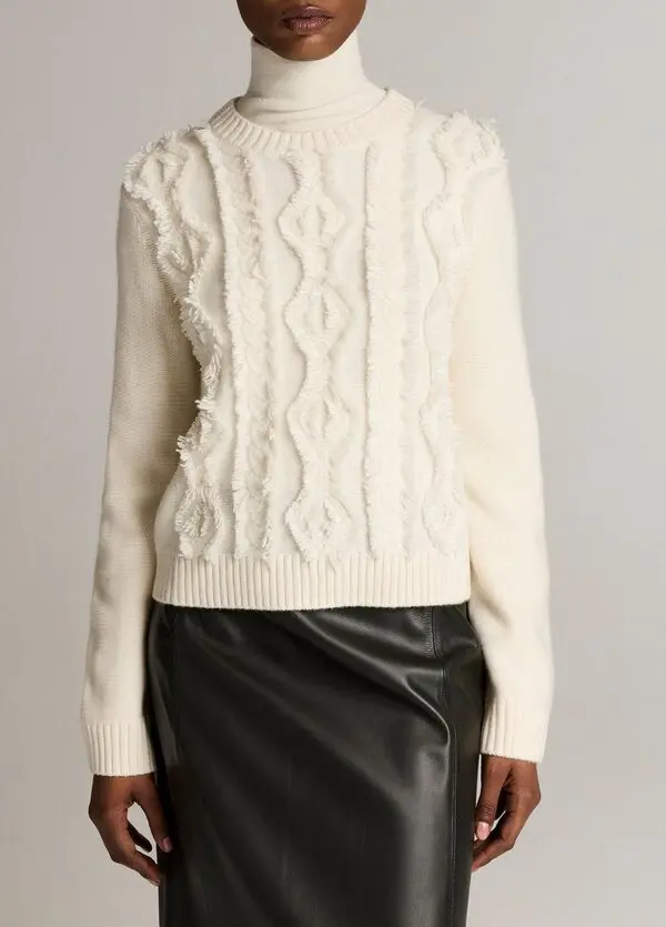 Vince Hand-cut Diamond Cable Wool Sweater With Fringe Detail
