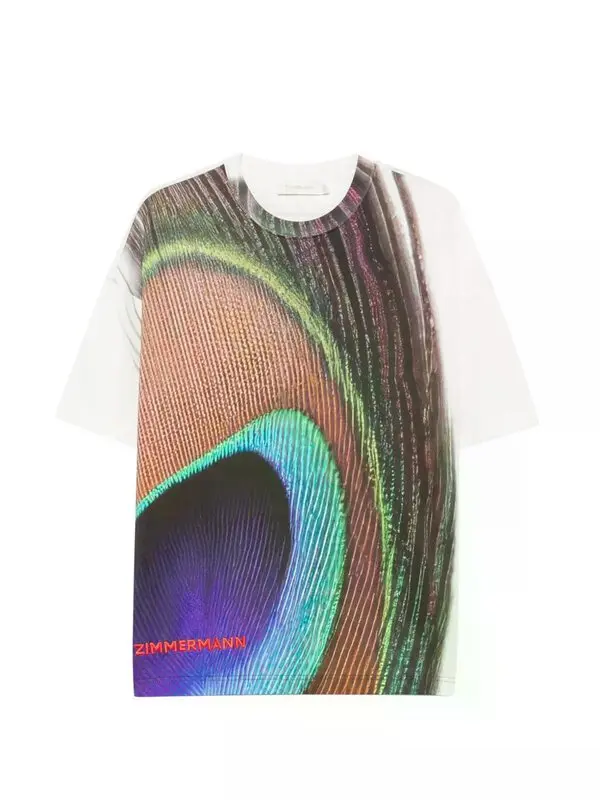 Zimmermann Peacock-print Embroidered T-shirt