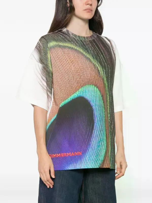 Zimmermann Peacock-print Embroidered T-shirt