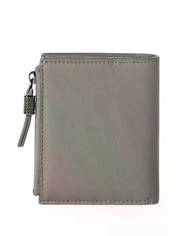 Brunello Cucinelli Grained Calfskin Compact Wallet With Shiny Zipper Pull