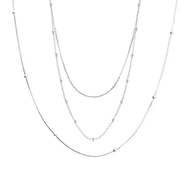 SPERO LONDON Beaded Satellite Sterling Chain Necklace Layering Set - Silver