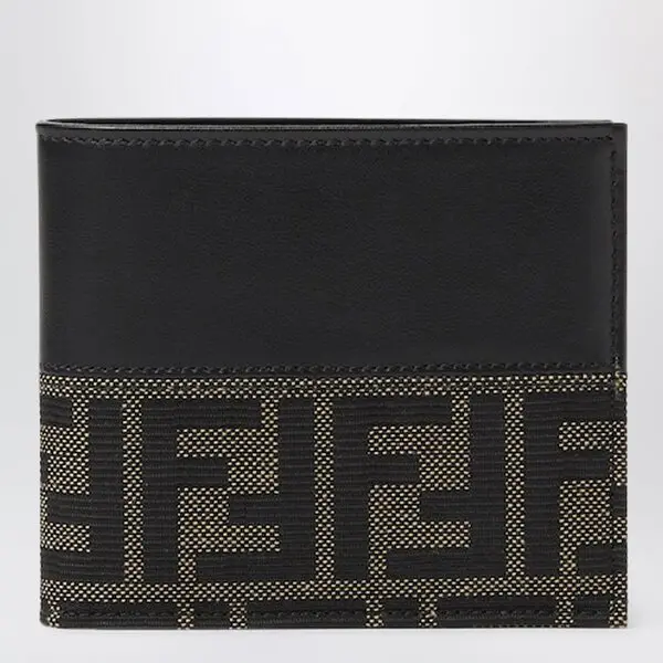 Fendi Ff Zucca Jacquard And Brown Leather Bi-fold Wallet