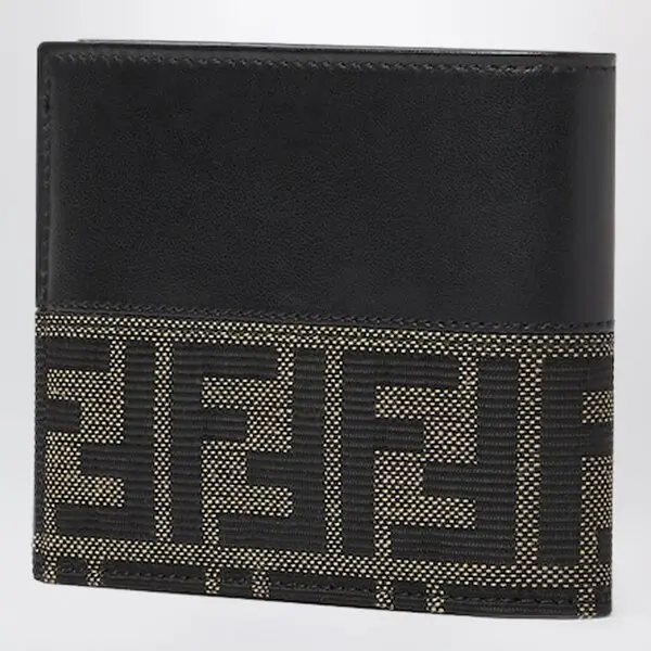 Fendi Ff Zucca Jacquard And Brown Leather Bi-fold Wallet