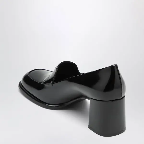 Prada Brushed Leather Heeled Loafers - Black