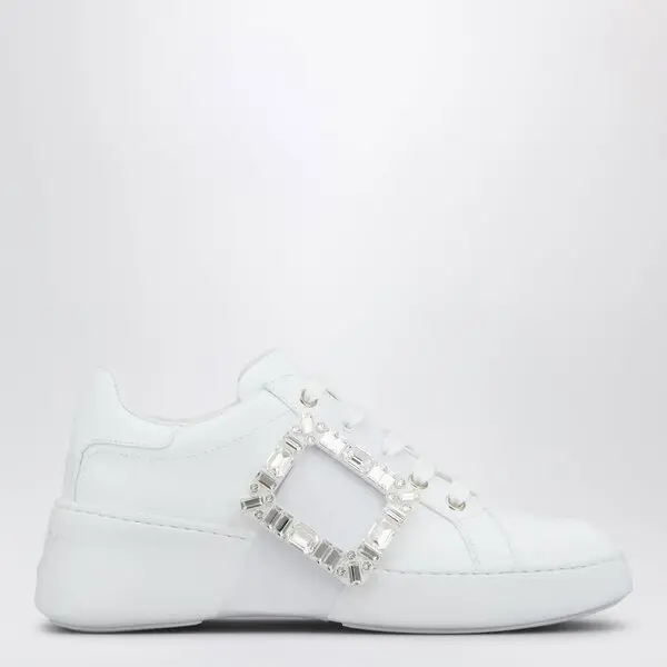 ROGER VIVIER Viv Skate Leather Sneakers With Crystal Embellished Buckle - White