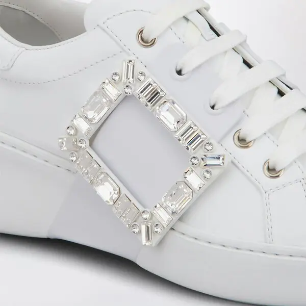 ROGER VIVIER Viv Skate Leather Sneakers With Crystal Embellished Buckle - White