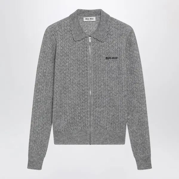Miu Miu Grey Cashmere And Silk Cardigan - Gray