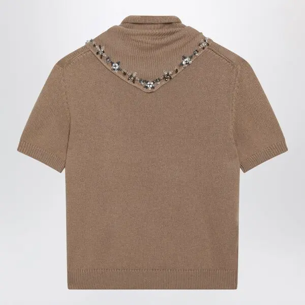 Prada Camel Cashmere Sweater With Jewel Scarf
