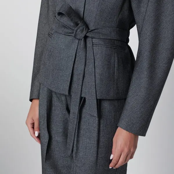 Andamane Coordinated Belt Jacket In Grey Melange