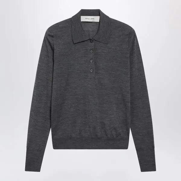 GOLDEN GOOSE Anthracite Virgin Wool Long-sleeved Polo Shirt - Gray
