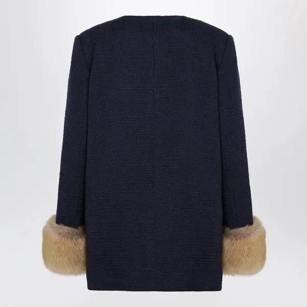 Valentino Garavani Navy Peacoat In Wool Tweed