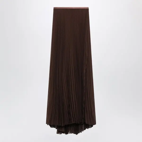Valentino Garavani Pleated Silk Long Skirt - Brown