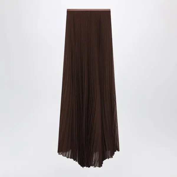 Valentino Garavani Pleated Silk Long Skirt - Brown