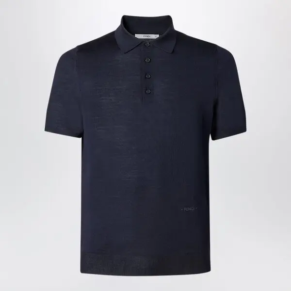 Fendi Navy Wool Polo Shirt - Blue