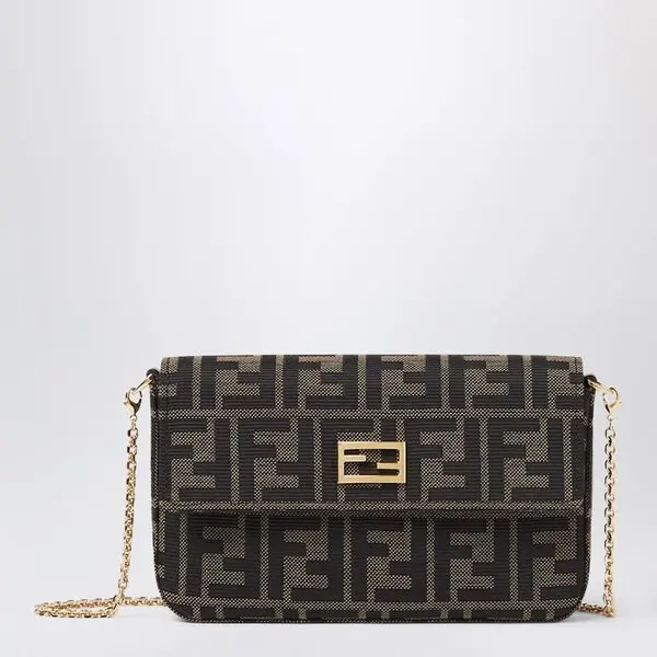 Fendi Tube Wallet On Chain In Ff Zucca Jacquard And Leather - Brown