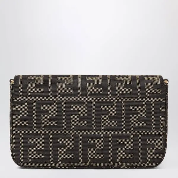 Fendi Tube Wallet On Chain In Ff Zucca Jacquard And Leather - Brown
