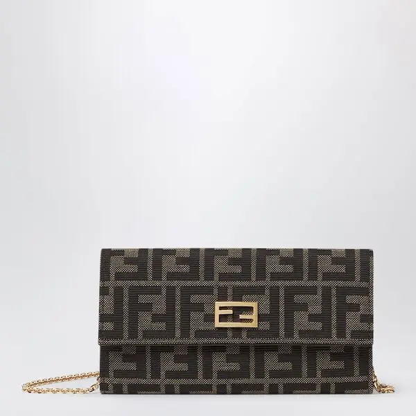Fendi Tube Continental Wallet With Chain In Ff Zucca Jacquard And Leather