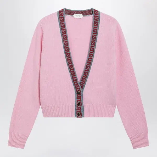 Versace Wool And Cashmere V-neck Cardigan With Medusa Buttons - Pink