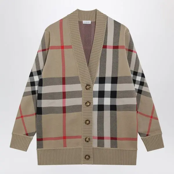 Burberry Archive Beige Check Jacquard Wool Blend Cardigan