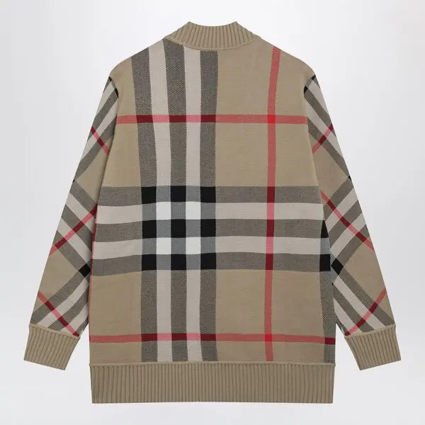 Burberry Archive Beige Check Jacquard Wool Blend Cardigan