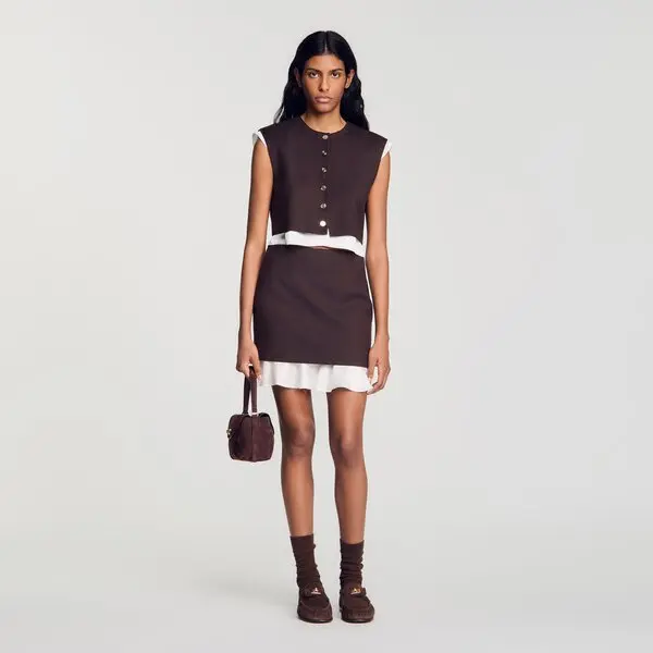 Sandro 2-in-1 Wool Skirt With Ruffles And Logo Belt