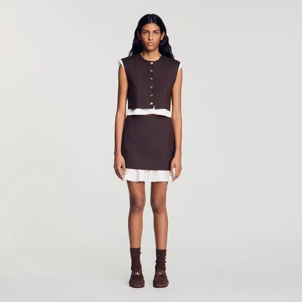 Sandro 2-in-1 Wool Skirt With Ruffles And Logo Belt