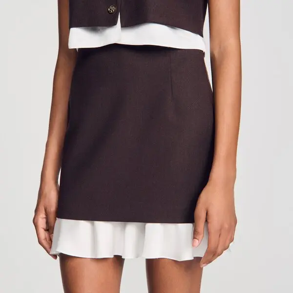 Sandro 2-in-1 Wool Skirt With Ruffles And Logo Belt