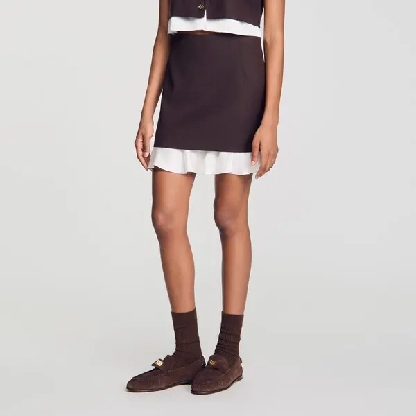 Sandro 2-in-1 Wool Skirt With Ruffles And Logo Belt